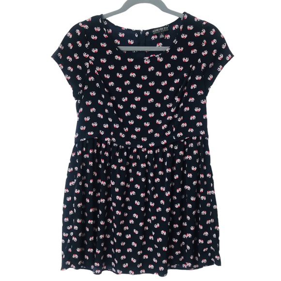 Forever 21 | Dresses | Forever 2 Elephant Print Peplum Dark Blue Red ...